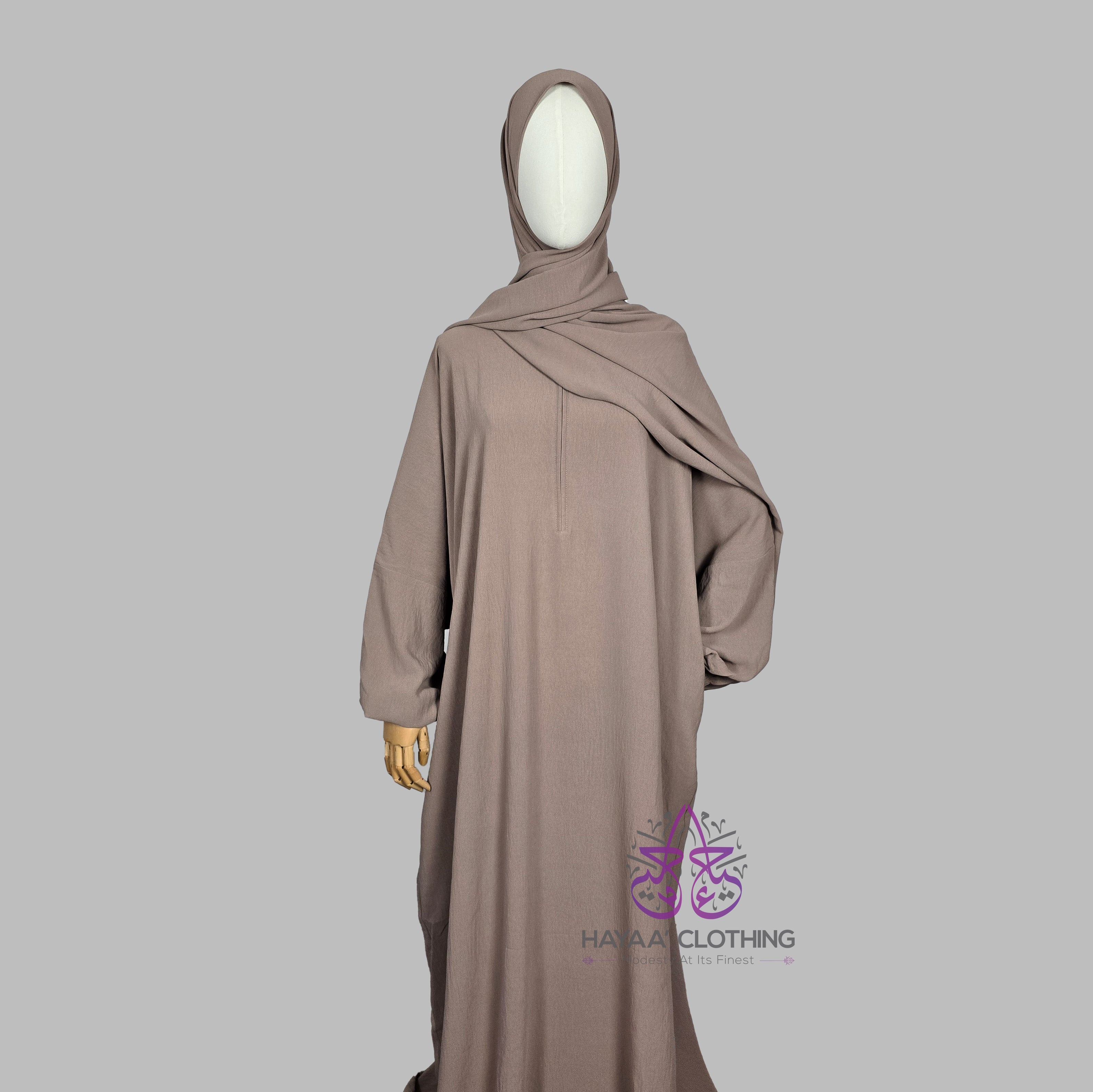 Luxury Prayer Abaya with Attached Hijab - Taupe – Hayaa' Clothing